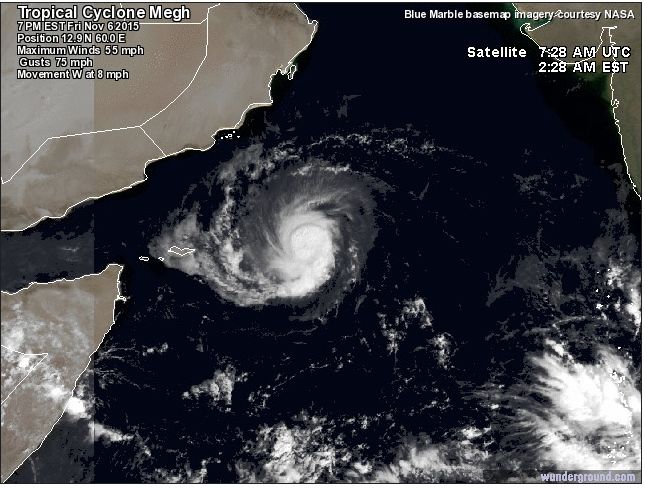El ciclón tropical Megh tras los pasos de Chapala