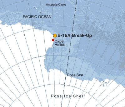 Ruptura del iceberg B-15A visto por el Envisat