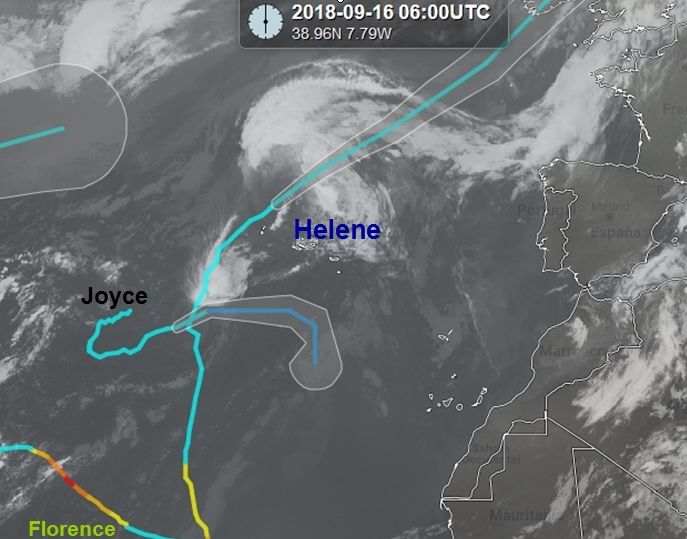 Interacción de los ciclones Helene y Joyce en el Atlántico: efecto Fujiwhara