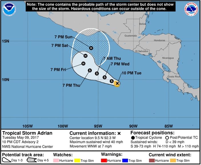 Adrián la primera tormenta tropical en el Pacífico Nordeste de 2017