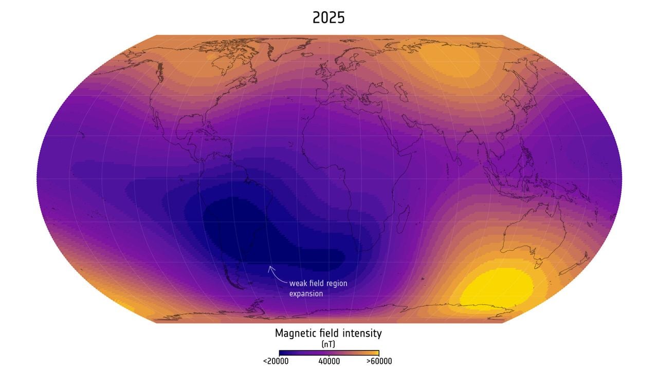 The South Atlantic Anomaly in Earth’s magnetic field is undergoing ...
