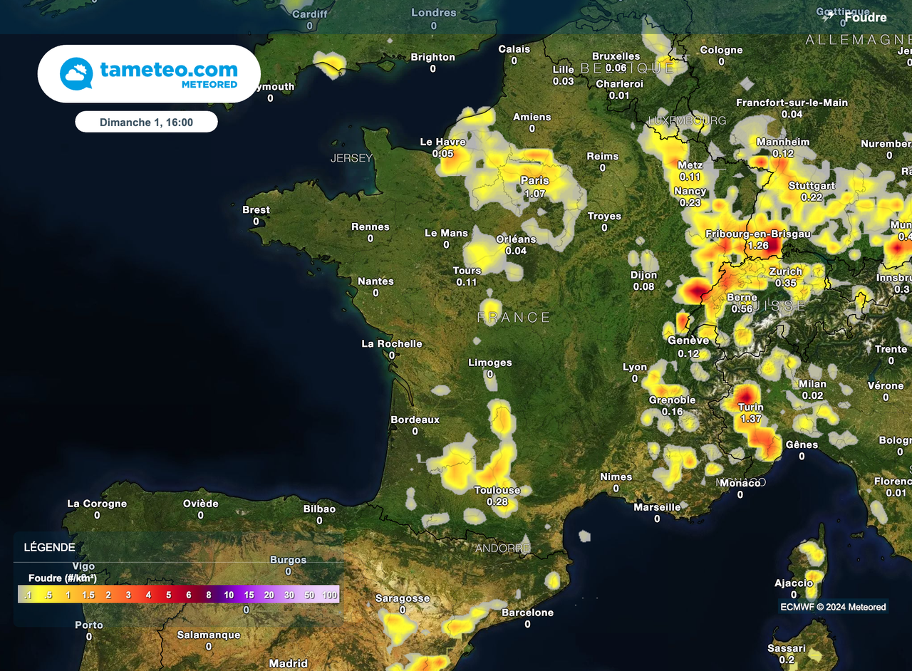 Ce dimanche en France : encore un risque d'orages parfois forts voire violents ? Découvrez les ...