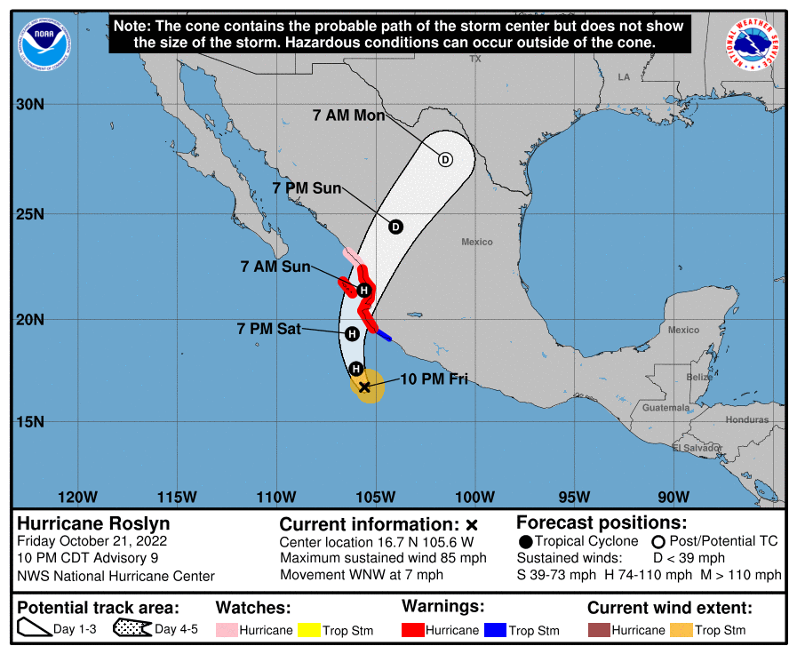 El huracán Roslyn amenaza las costas de México