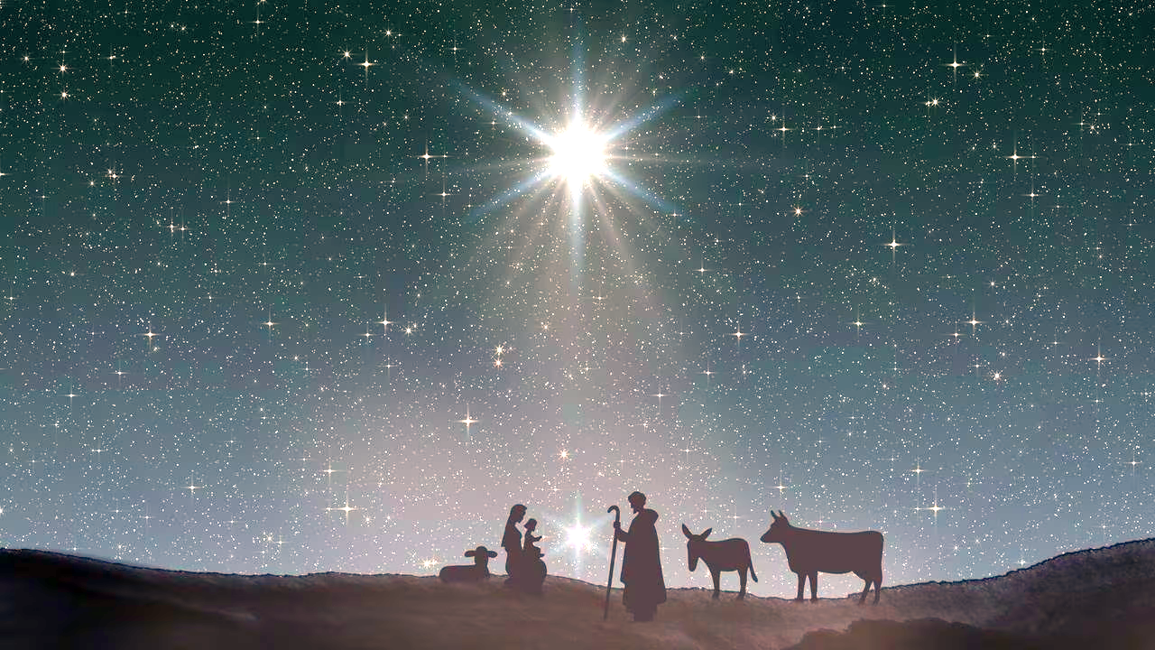 Escena De La Natividad Vrtice Concepto Religioso Estrella De Bethlehem
