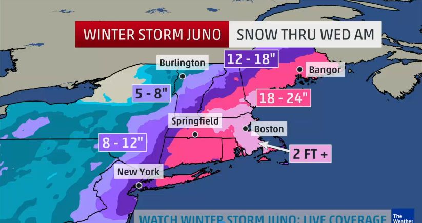 Histórico “blizzard” en New England, EEUU, causada por Juno