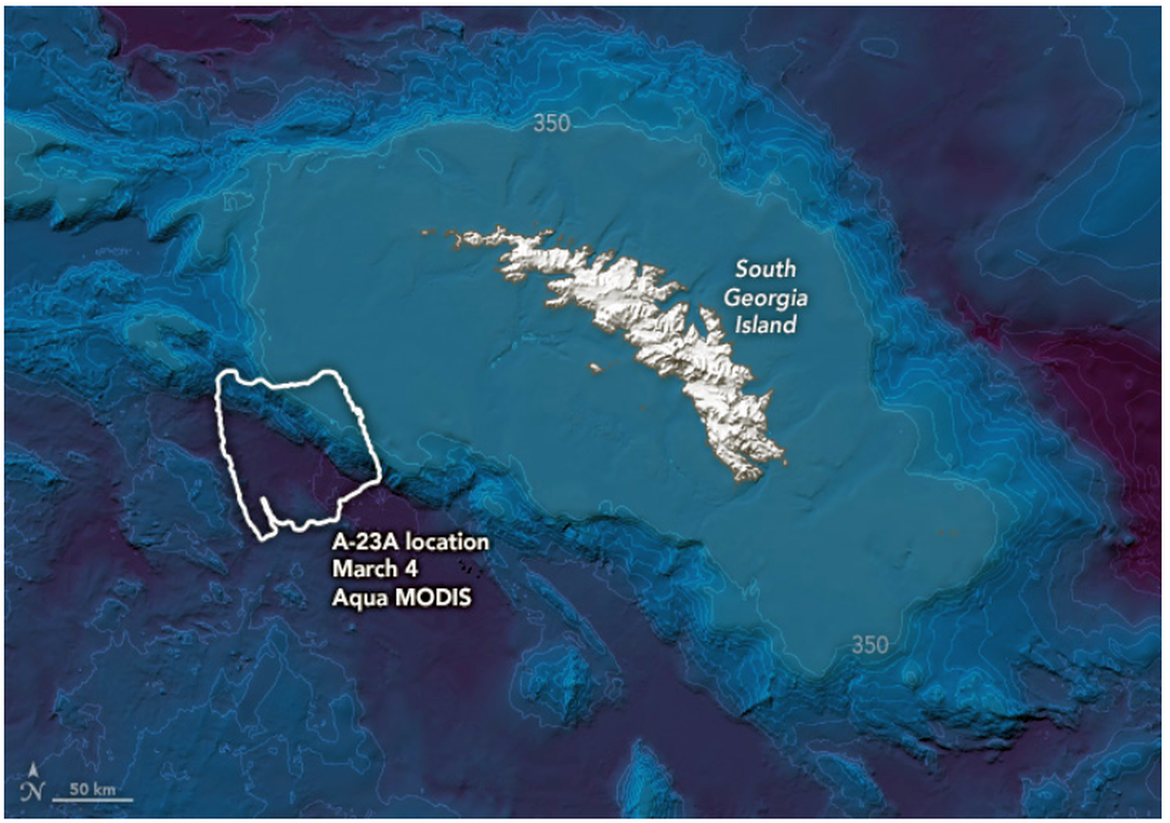 El actual iceberg más grande la Tierra, A-23A, se detiene frente a la ...