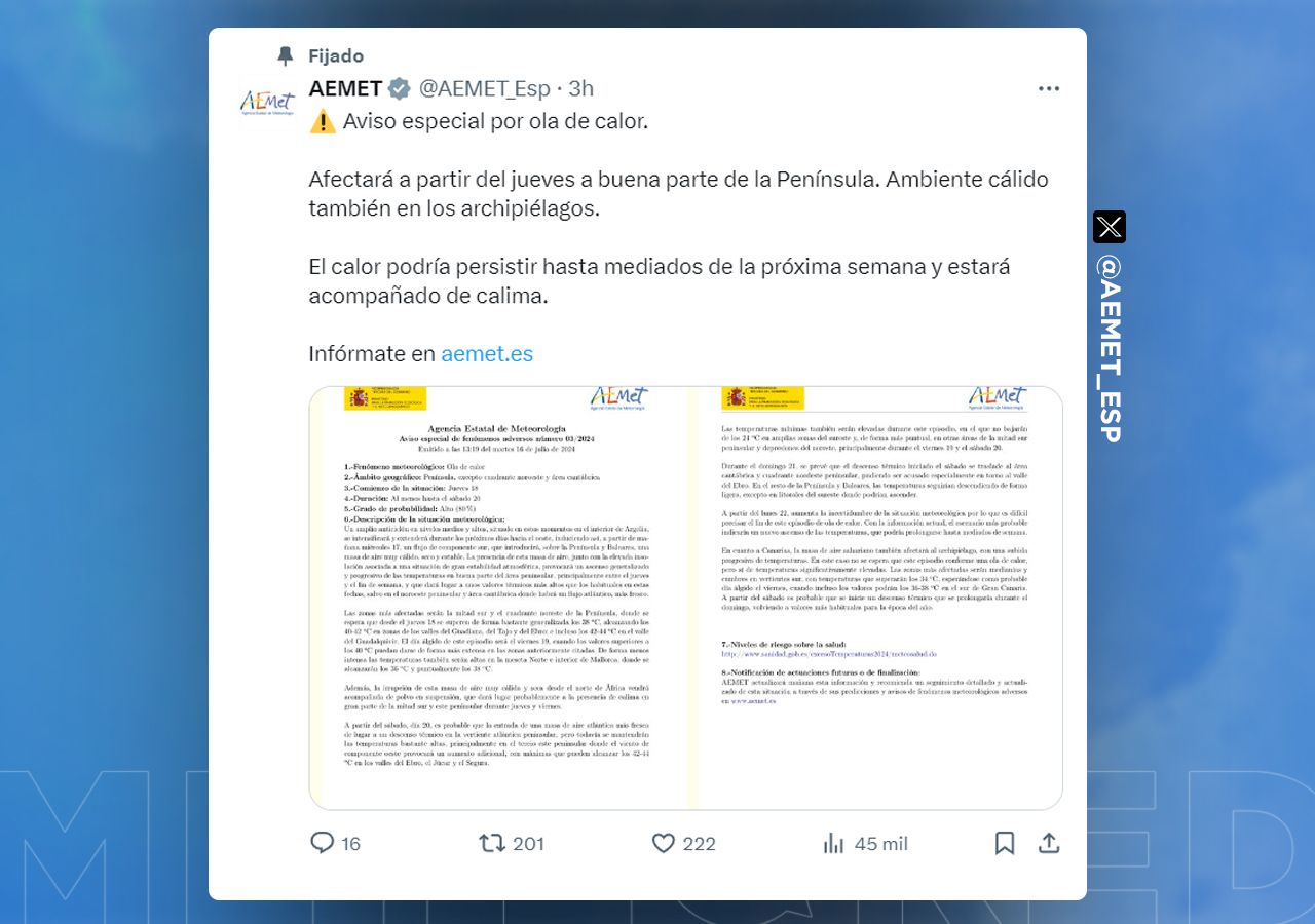 La AEMET confirma la ola de calor con un aviso especial: estas serán ...