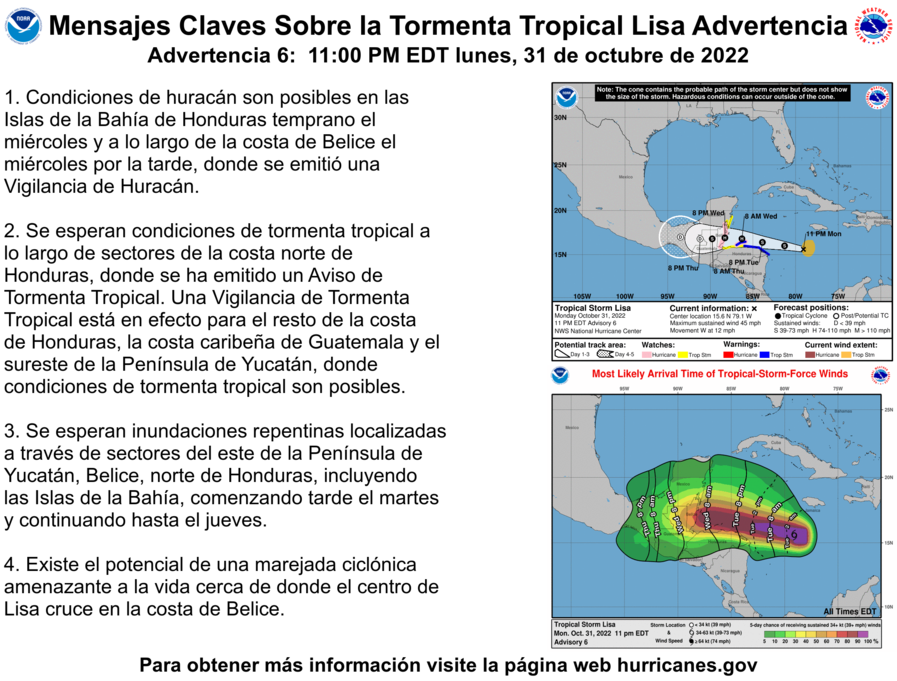 La tormenta tropical Lisa se dirige a América Central y sur de México