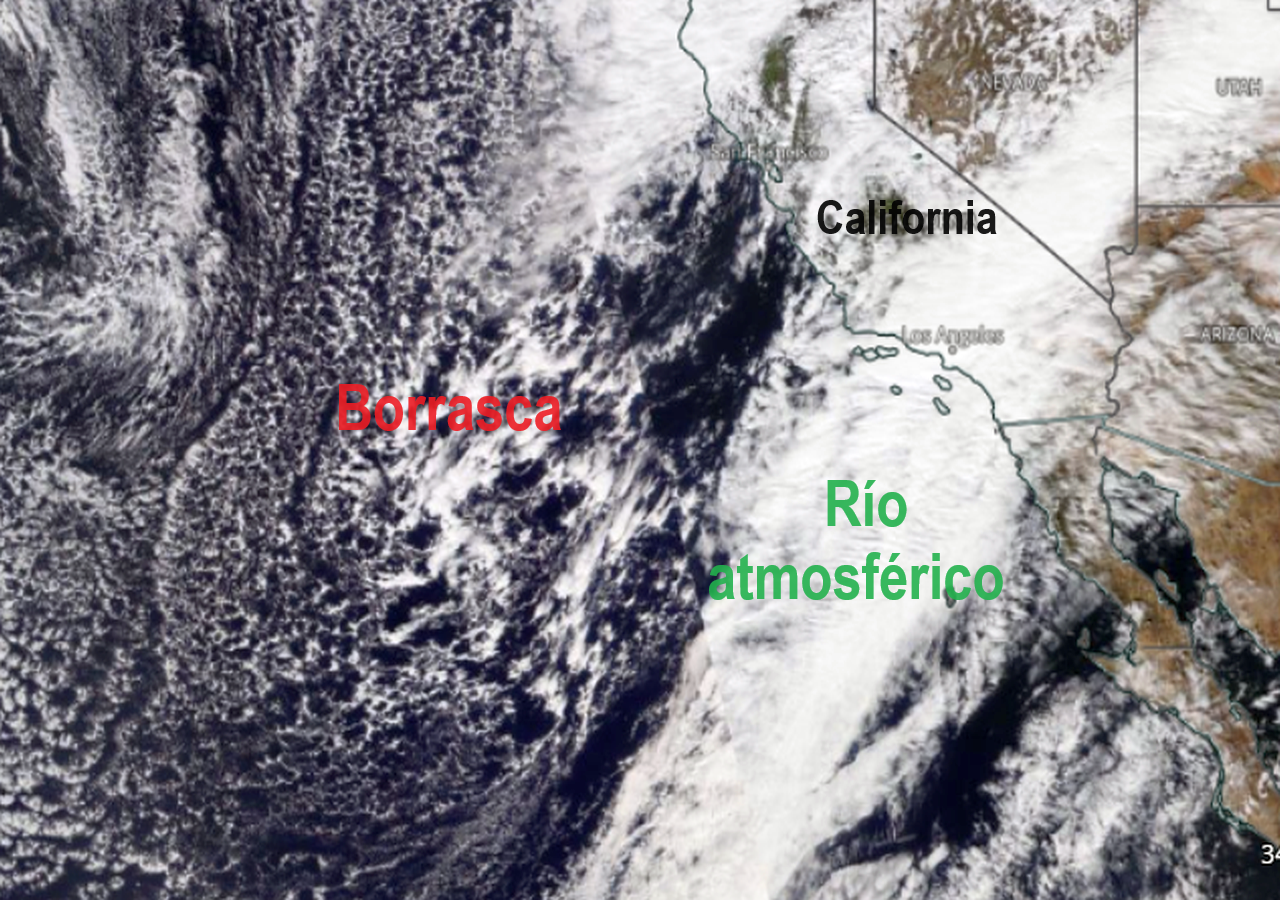 Una potente borrasca con un vasto río atmosférico de humedad inundó ...
