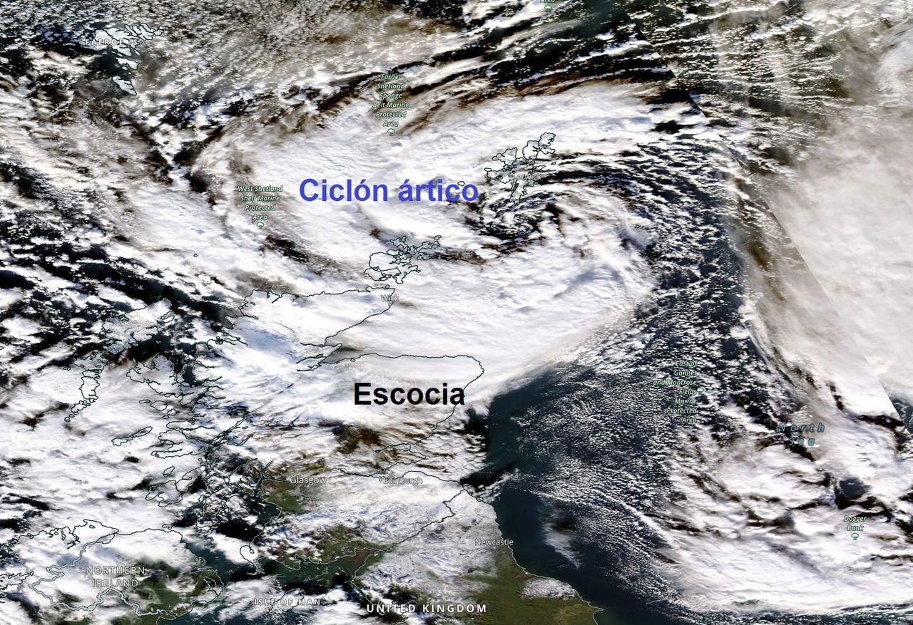 Raro y posible "huracán" ártico afectando a Gran Bretaña
