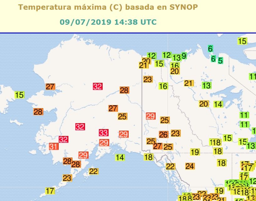 Temperaturas récord en Alaska: cerca de 34 ° C