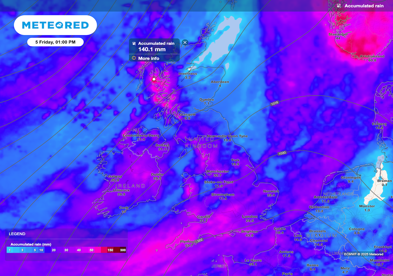 Five storms to unleash heavy rain with up to 150mm in Scotland by Friday