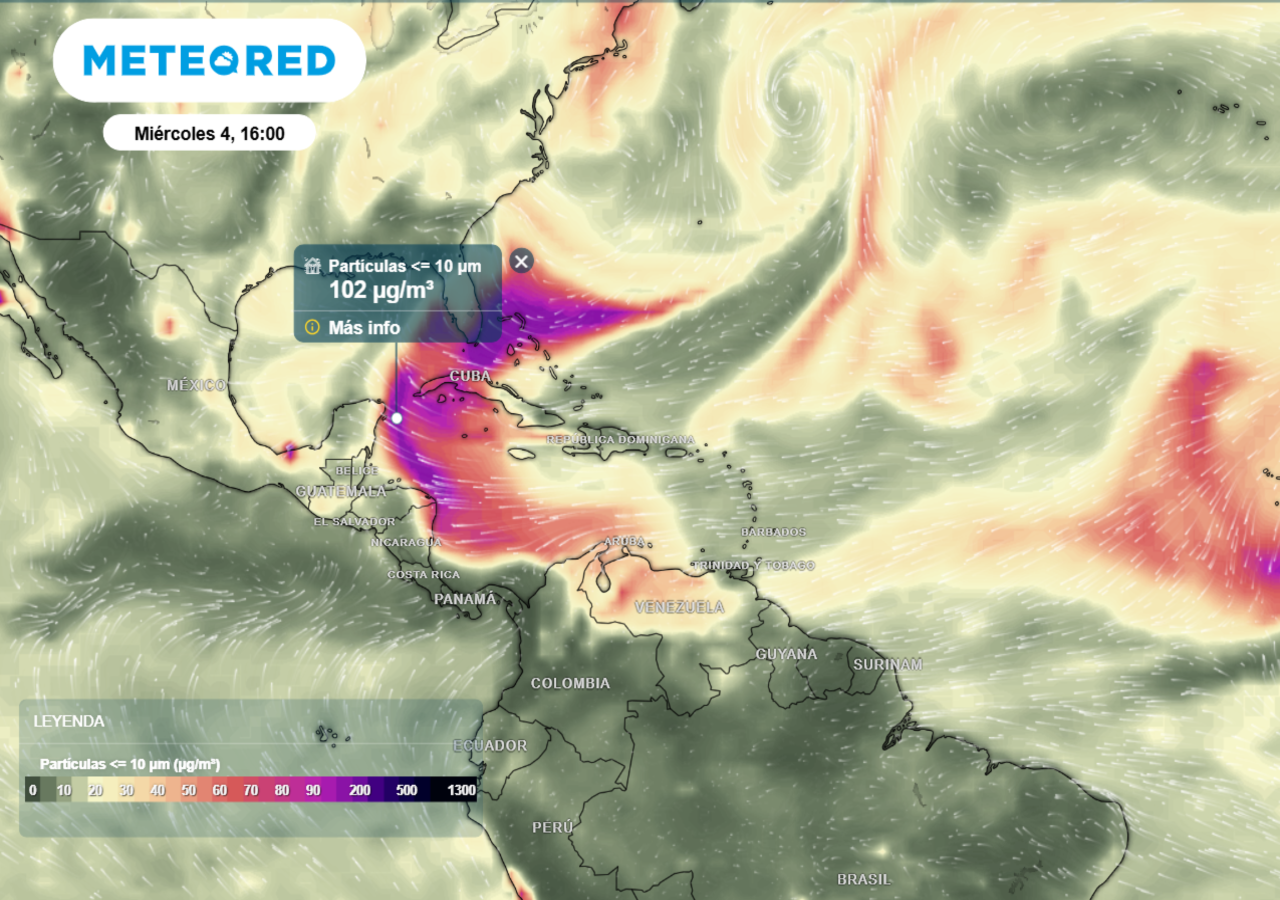 Una enorme capa de polvo del Sahara cubre a países del Caribe, al Sureste de México y el Este de ...