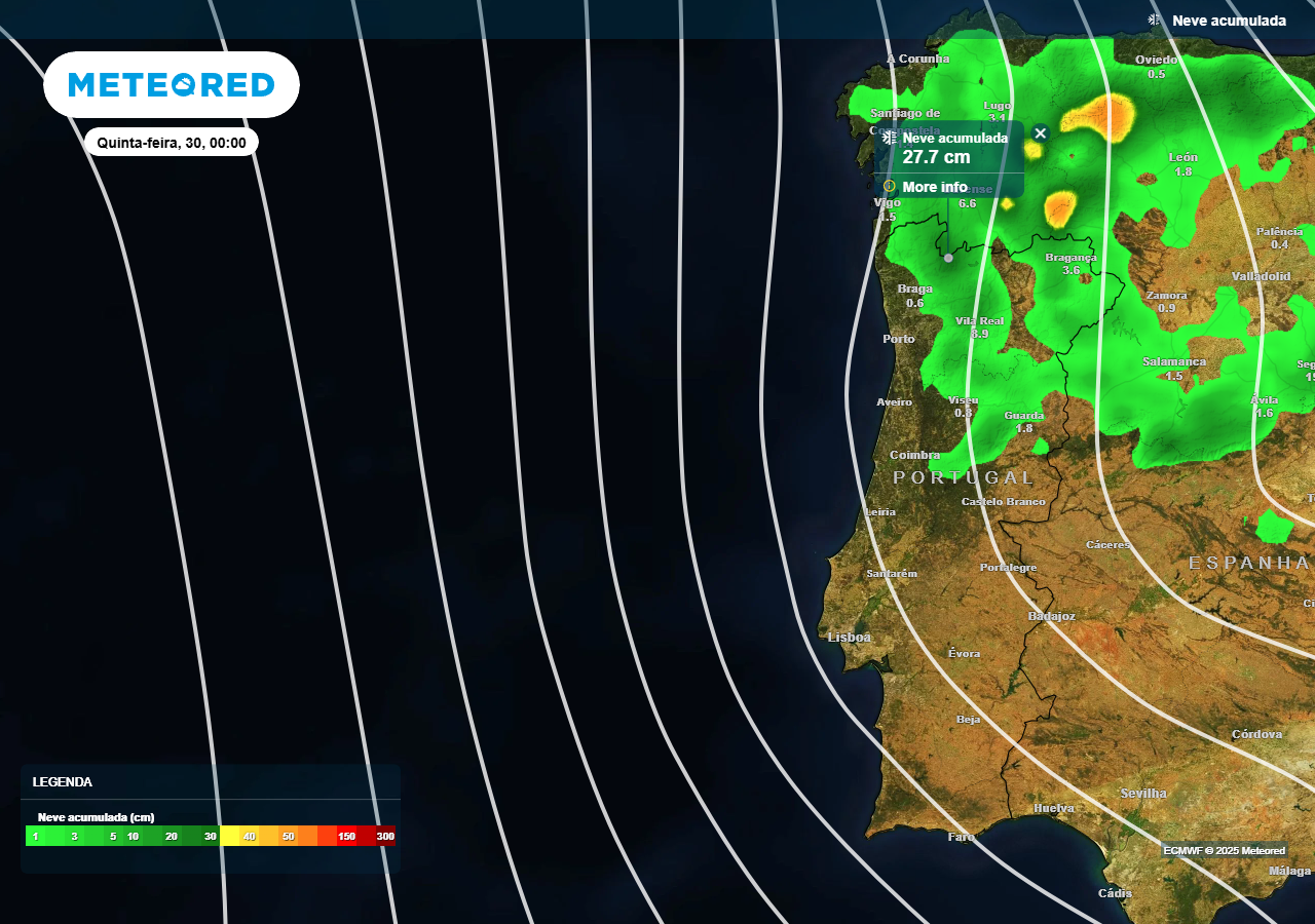 Vai nevar em Portugal nas próximas horas e dias. Mapas da Meteored ...