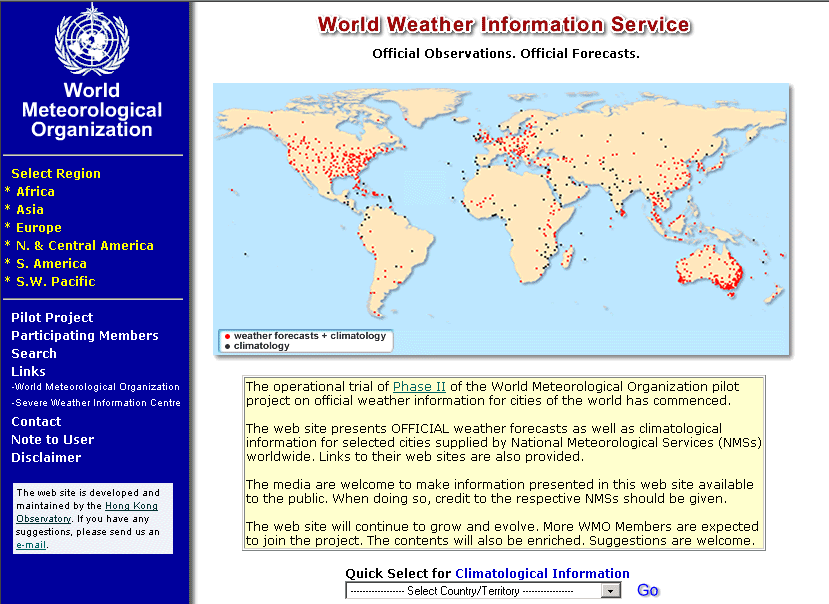 WMO OFFERS AUTHORITATIVE WEATHER FORECASTS FOR CITIES ON-LINE AT