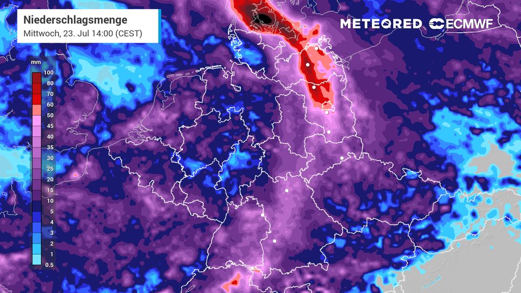 DWD warnt vor extremen Unwettern: Bis zu 100 l/m² Regen, schwere Gewitter, Sturmböen und Hagel ...